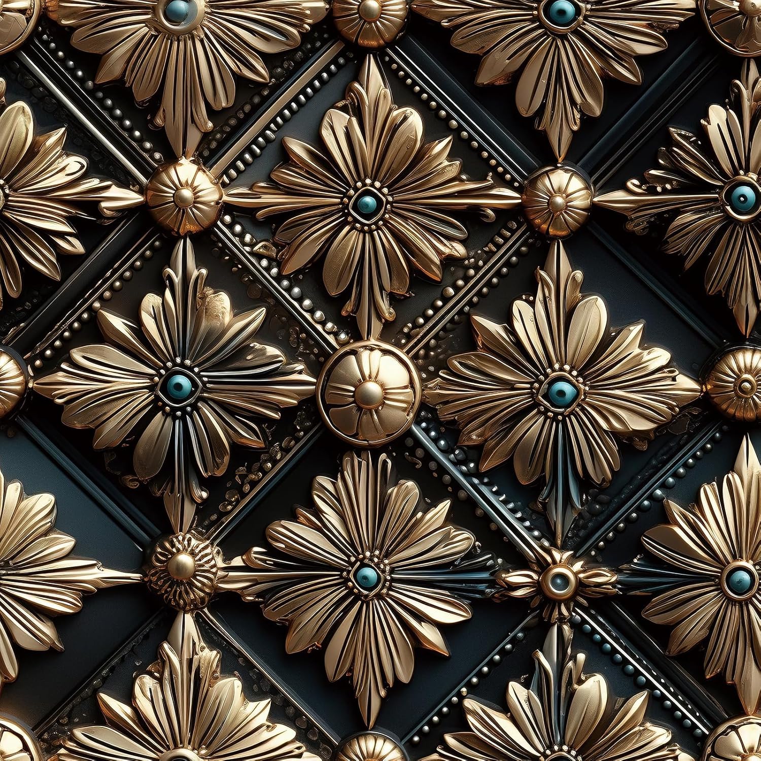 Stickyart 3D Black Gold Floral Peel and Stick Wallpaper 17.5"x276" Luxury Dark Gold Embossed ...