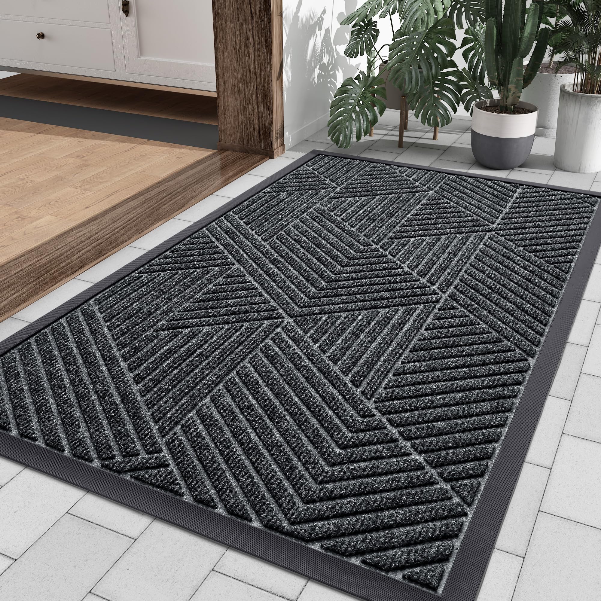 smiry Front Door Mat Outside Entrance, Heavy Duty Natural Rubber Mat ...