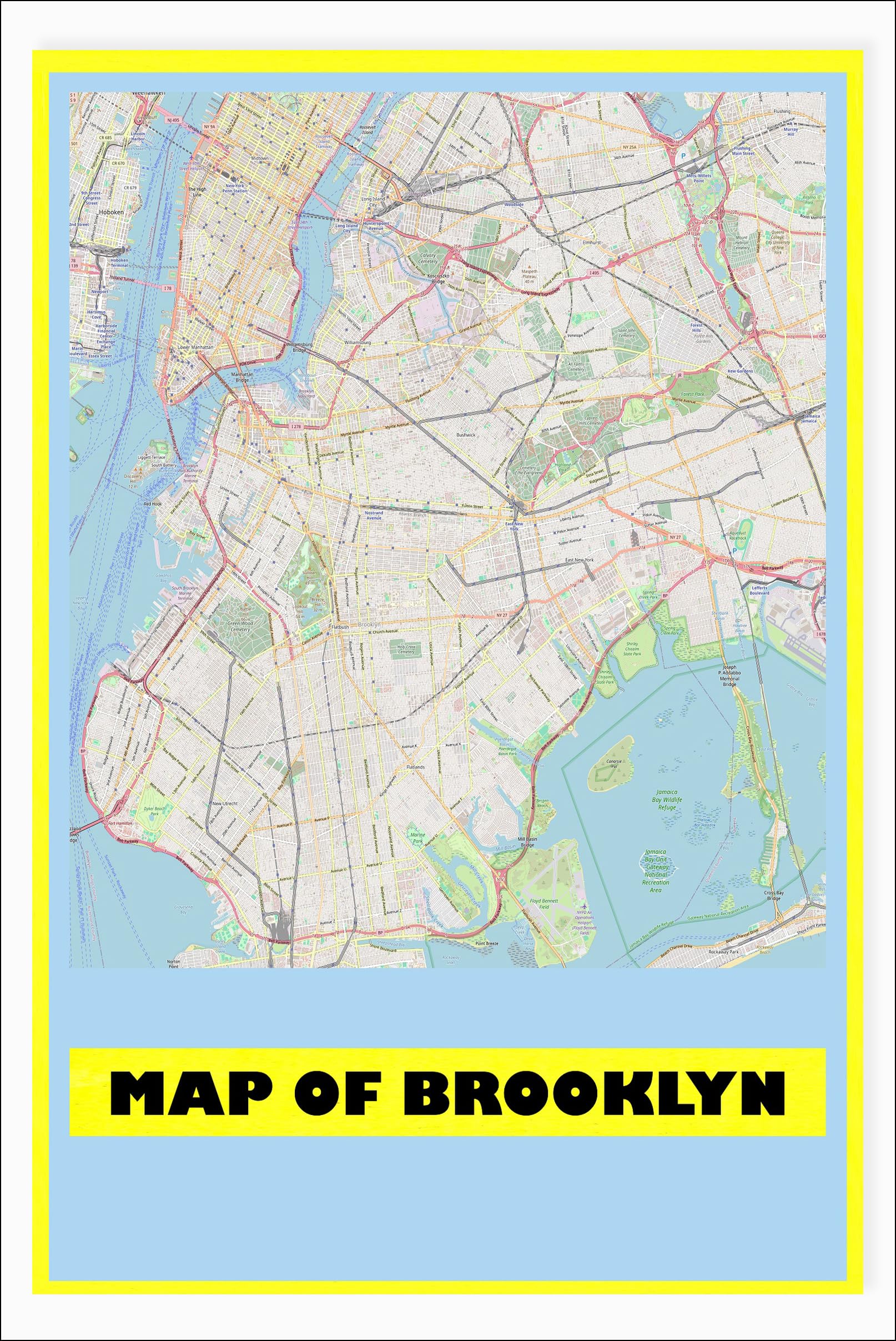 Amazon.com: 24x36 - Map of Brooklyn with Neighborhoods, Streets, Roads ...