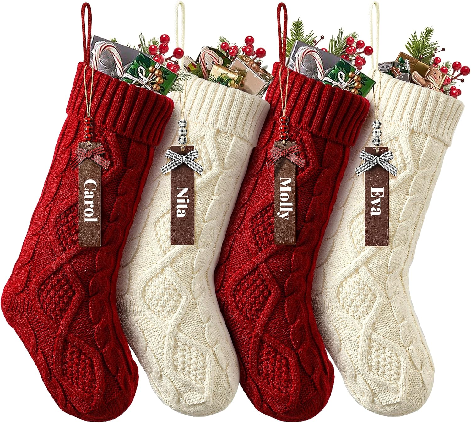 Amazon.com: Junejour 4 Pack Personalized Christmas Stockings with 4 ...