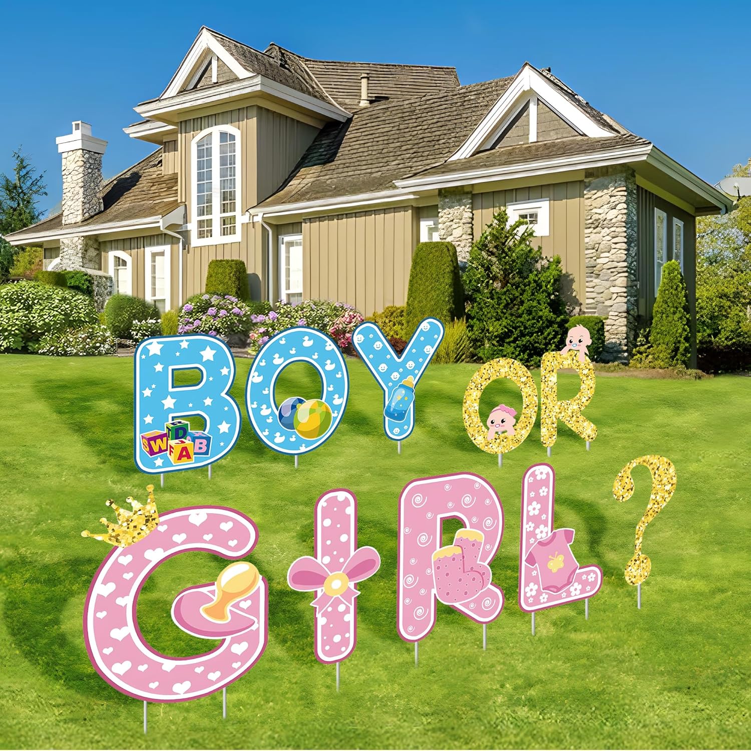 Amazon.com : KatchOn, Boy or Girl Yard Sign Gender Reveal - Pack of 10 ...