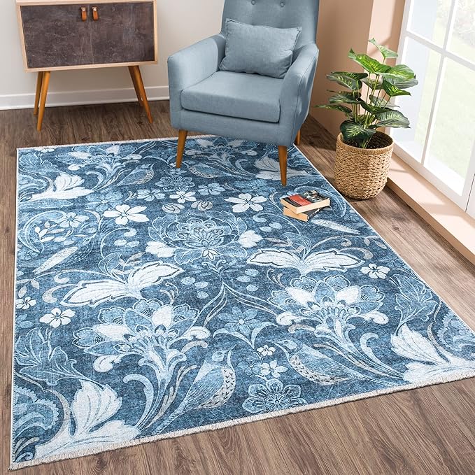 Amazon.com: Bloom Rugs Caria Washable Non-Slip 8x10 Rug - Blue/Ivory ...