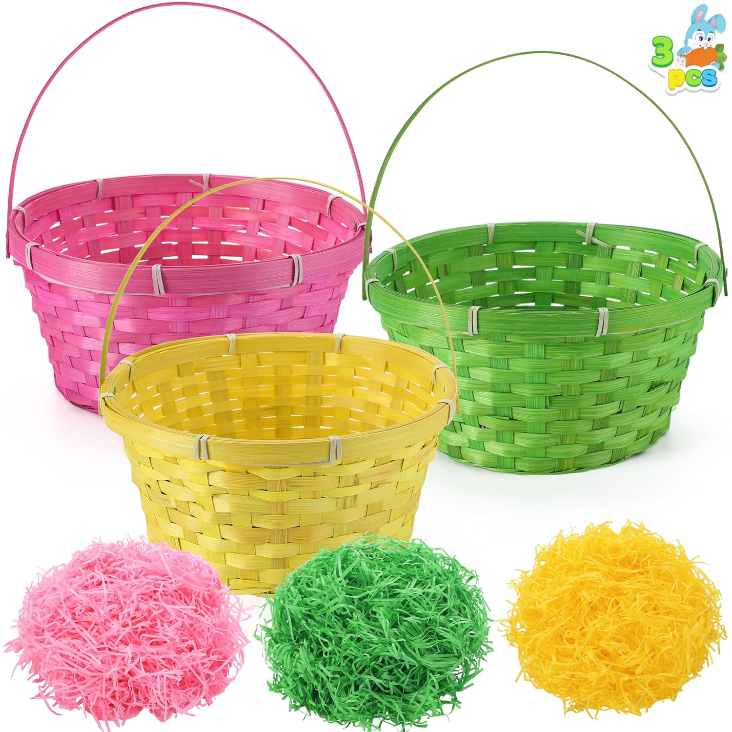 Amazon.com: JOYIN 3 PCS Easter Baskets with Handle and 3 Colors Grass ...