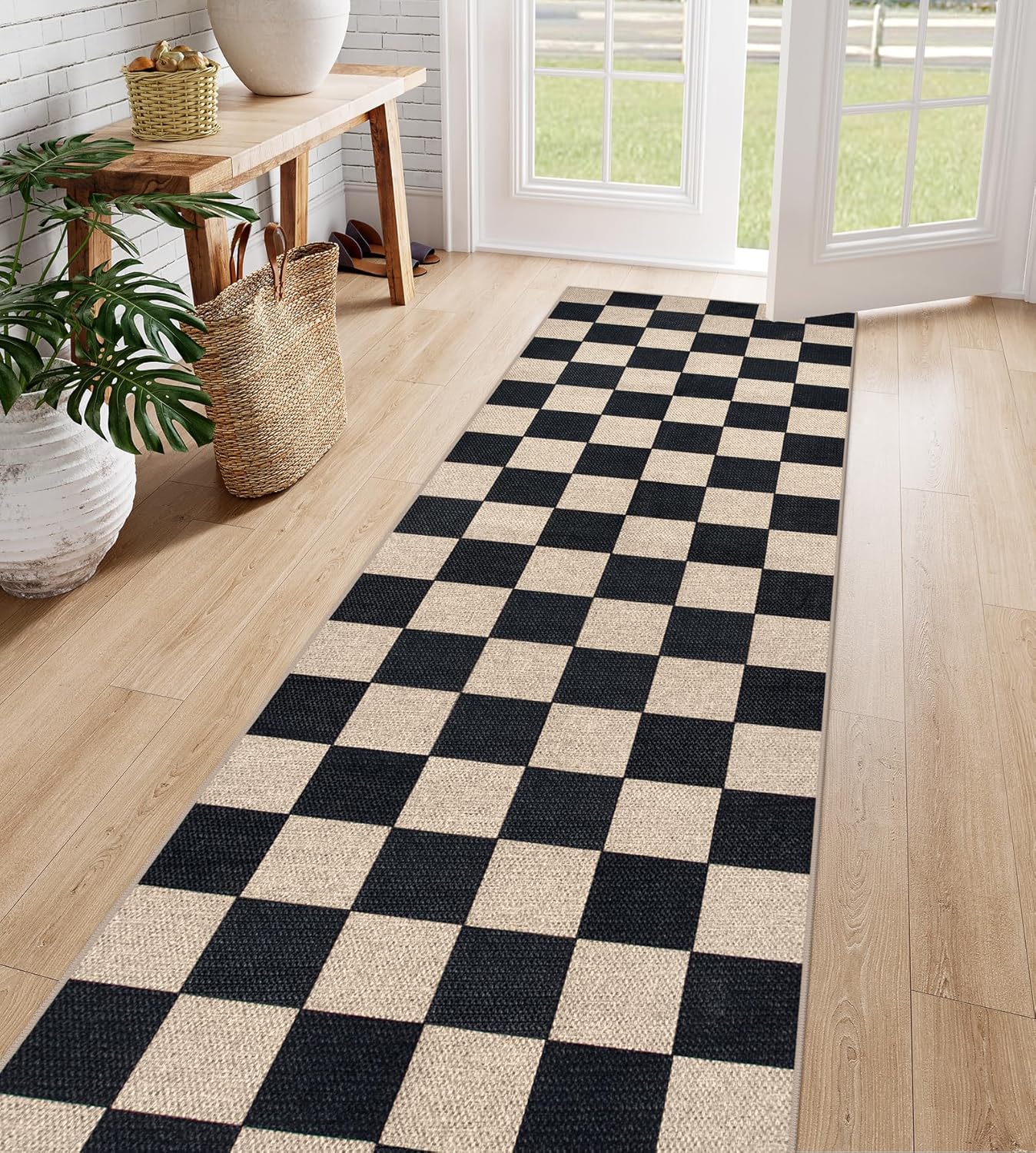 Amazon.com: Lahome Checkered Easy Jute Runner Rug, 2x8 Kitchen Rug Non ...