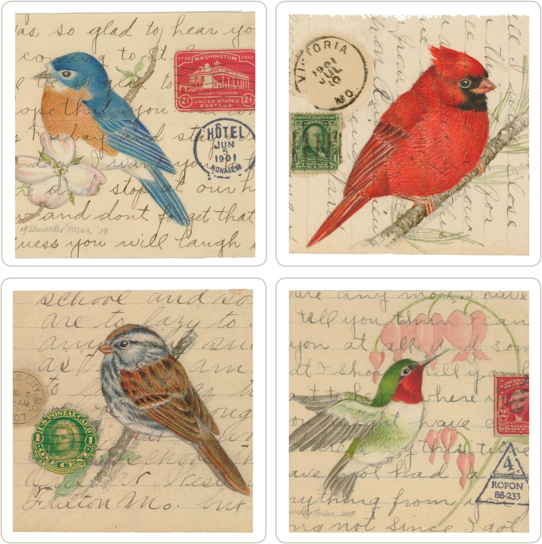 Amazon.com: Cardinal Gifts, 6 Pcs Set Ceramic Coasters for Drinks ...