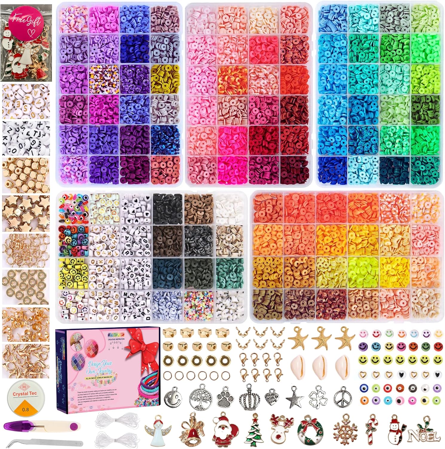 Clay Beads - Bracelet Making Kit 5 Boxes, Bead Set of 108 Colours for ...