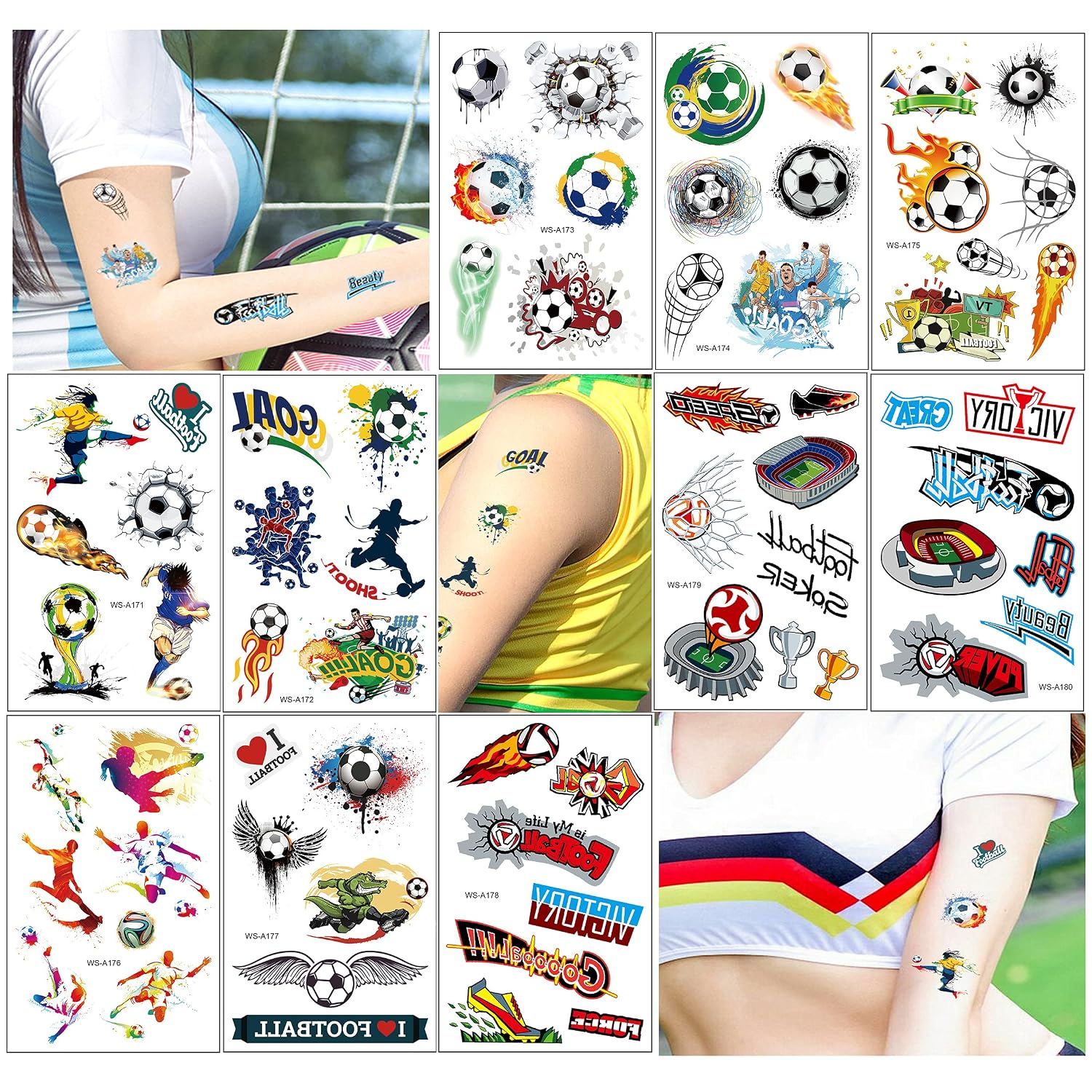 Temporary Tattoos for Kids and Adults, 65Pcs Cartoon Soccer Sports ...