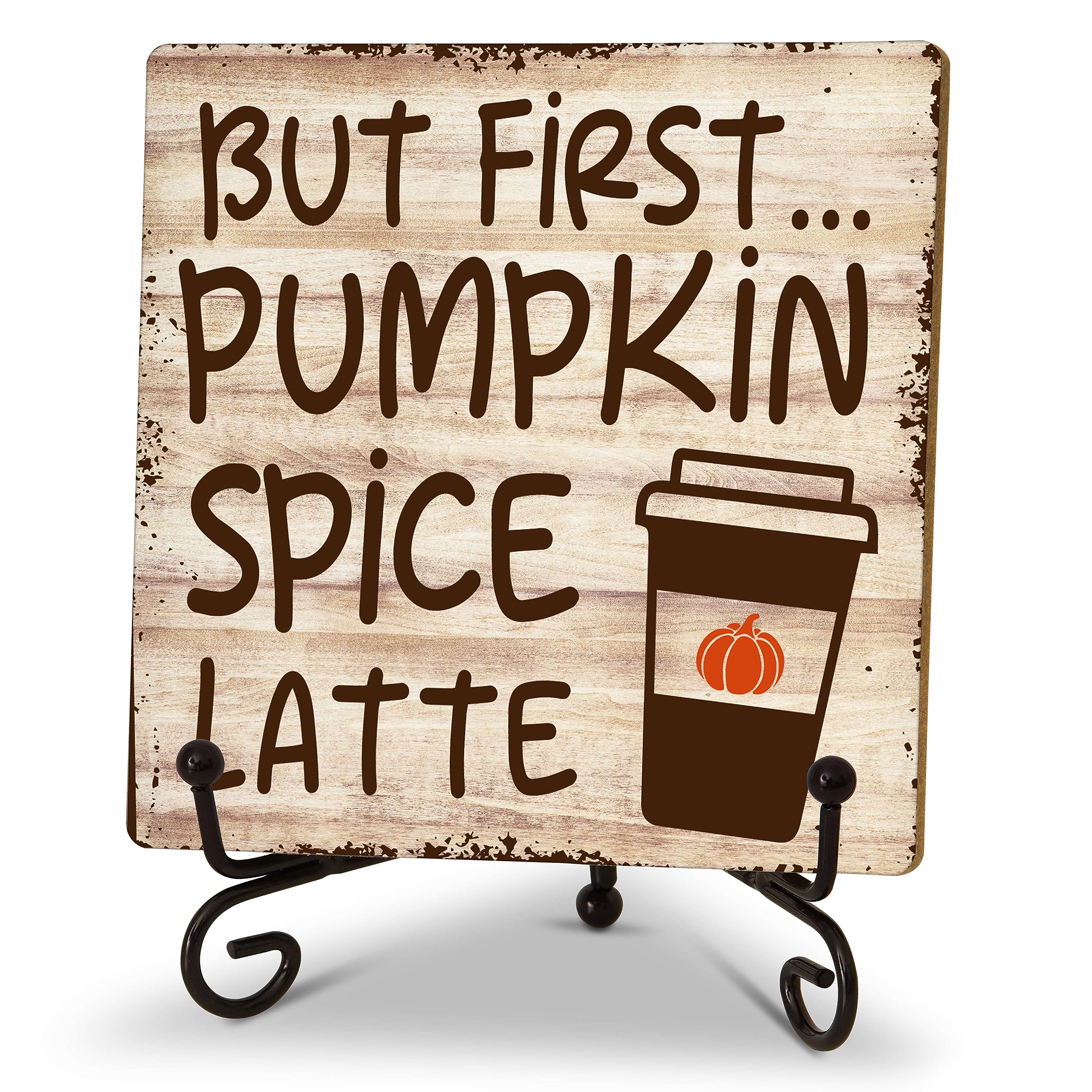 Amazon.com : But First Pumpkin Spice Latte Sign Decor, Fall Tiered Tray ...