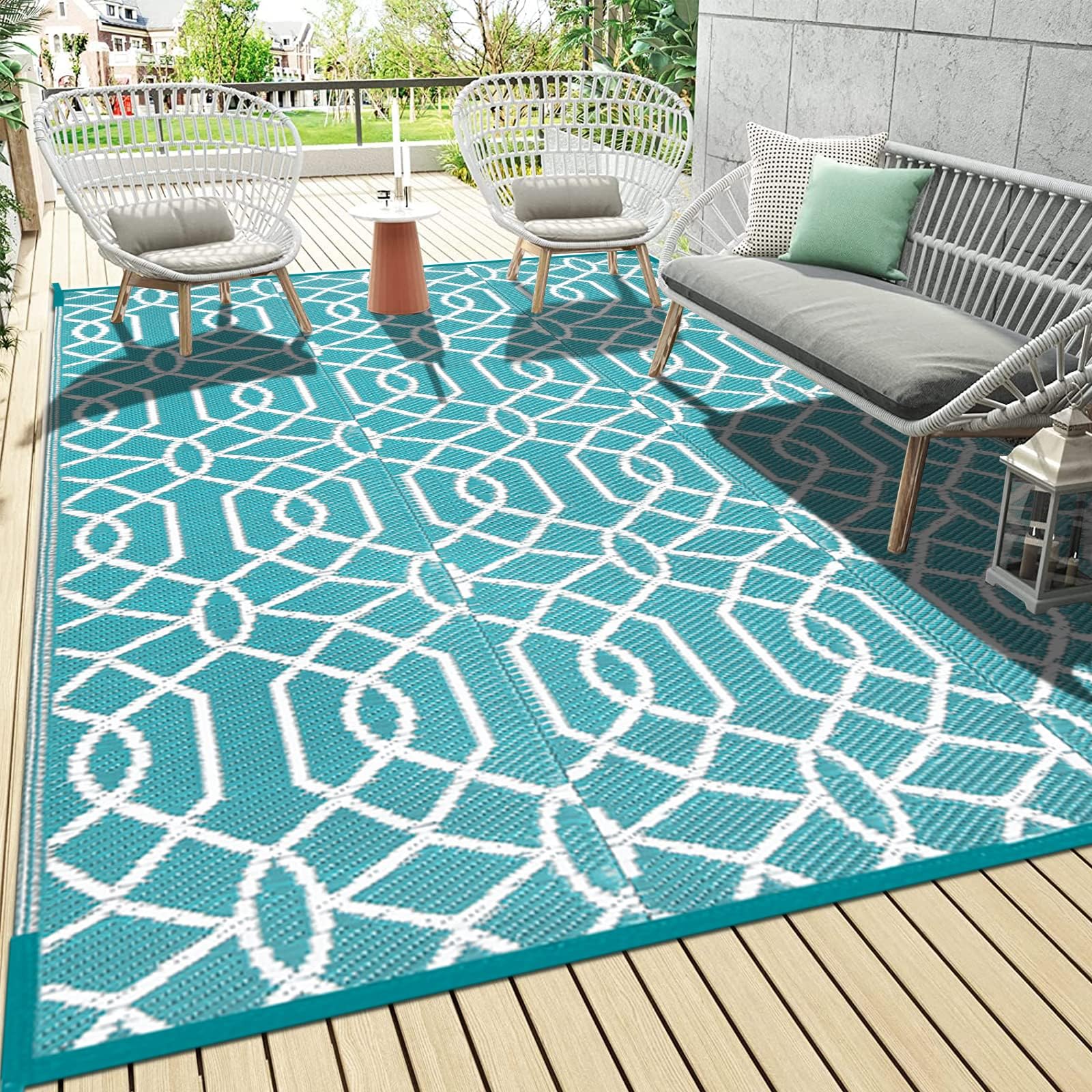 Amazon.com: GENIMO 6'x9' Outdoor Rug for Patio, Reversible Plastic ...