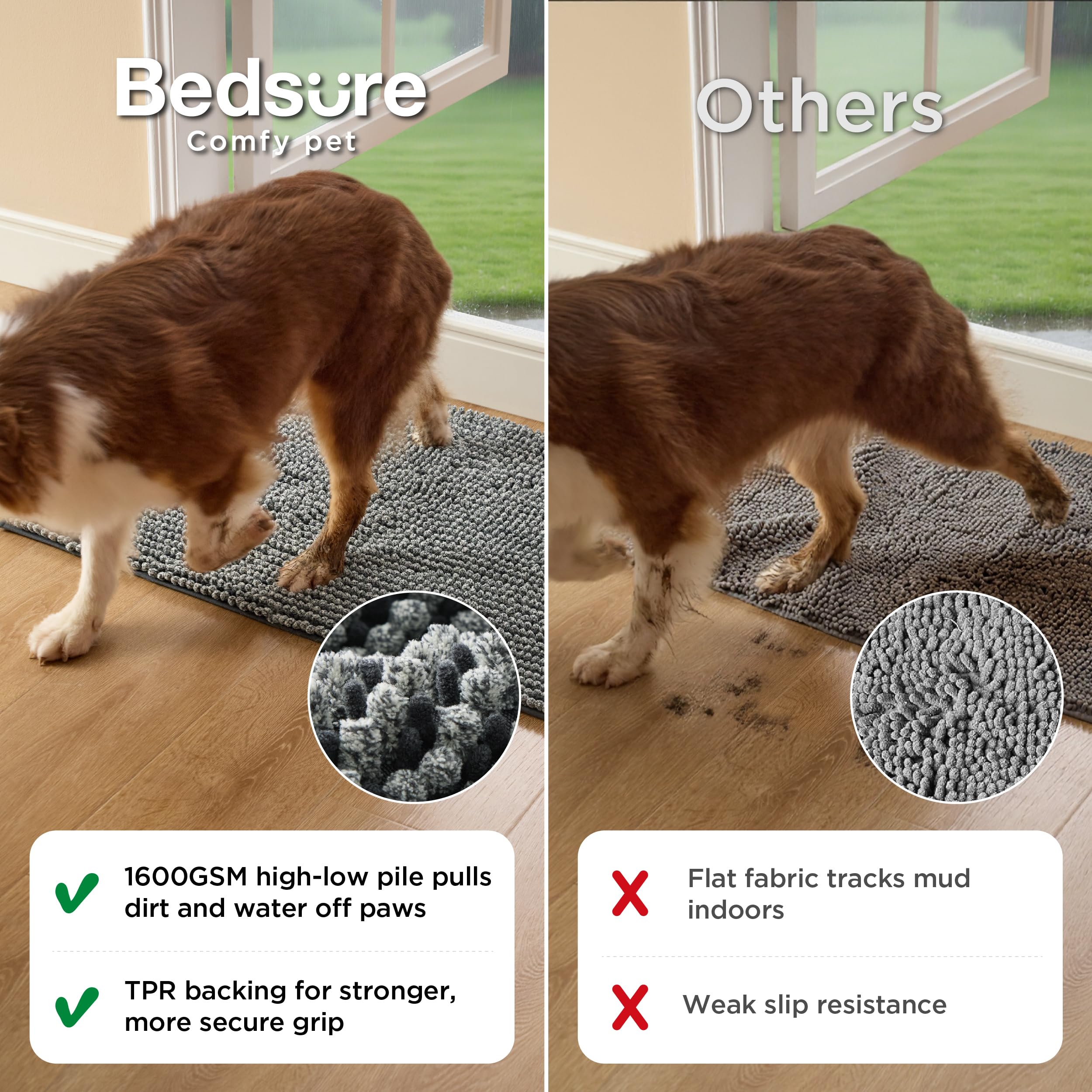Snapklik.com : Dog Door Mat For Muddy Paws, High-Low Absorbent Chenille ...
