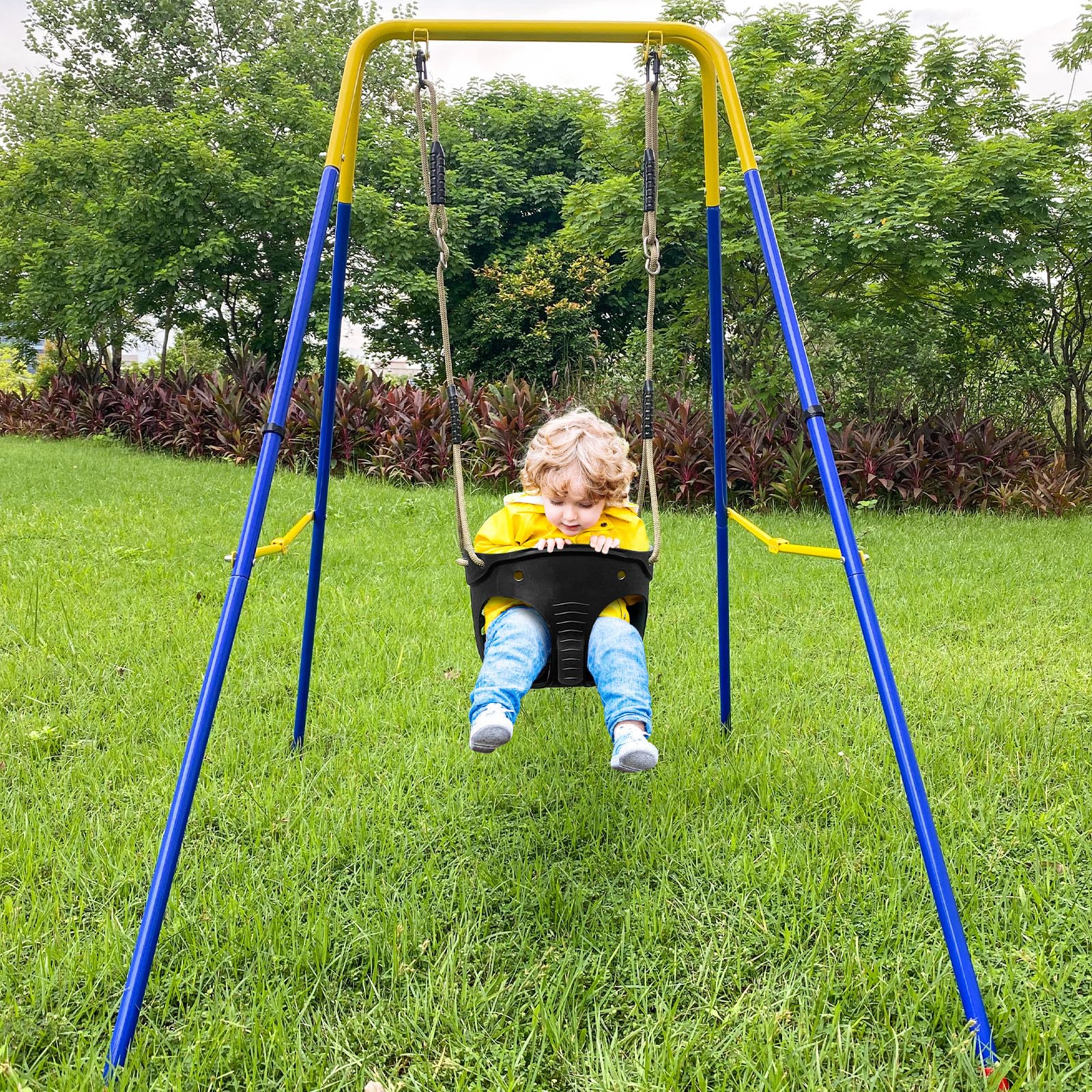 Snapklik.com : SELEWARE Toddler Swing Set w/Foldable Steel Swing Frame ...