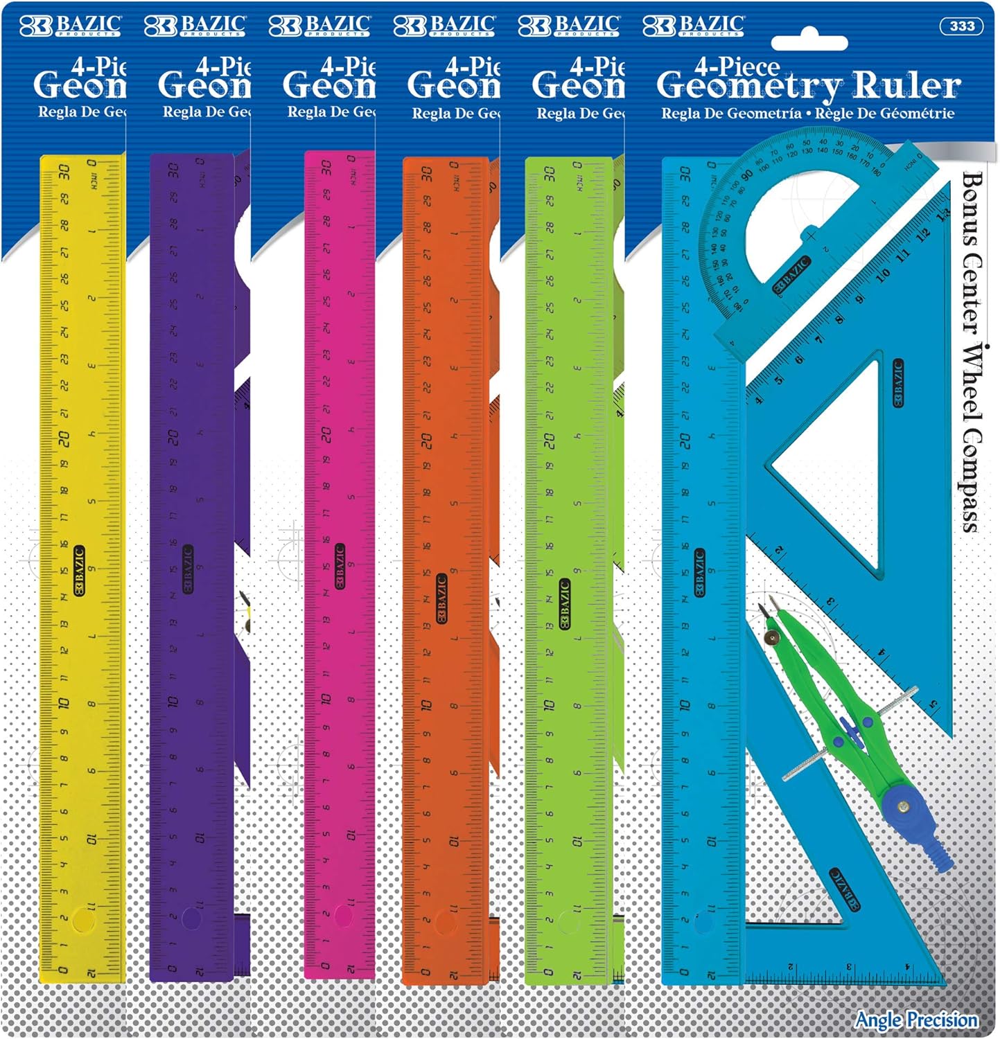 Amazon.com : BAZIC Math Geometry Set 5 Pieces, Center Wheel Compass ...