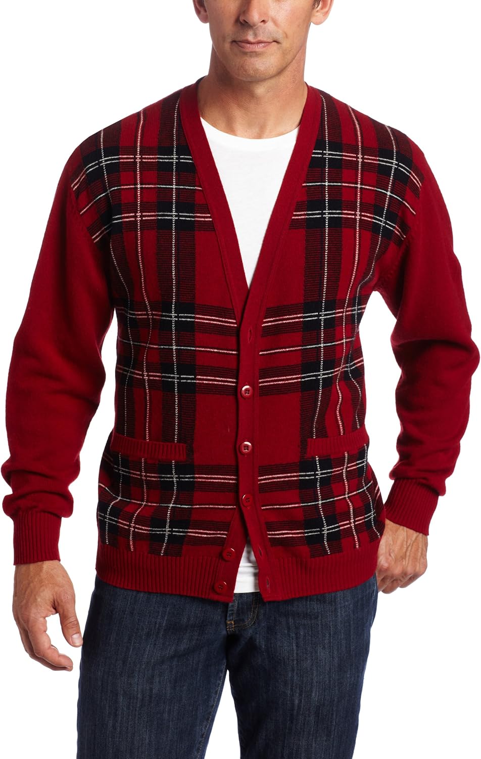 Pendleton Men's Plaid Button Down Cardigan, Stewart red Tartan/Black ...