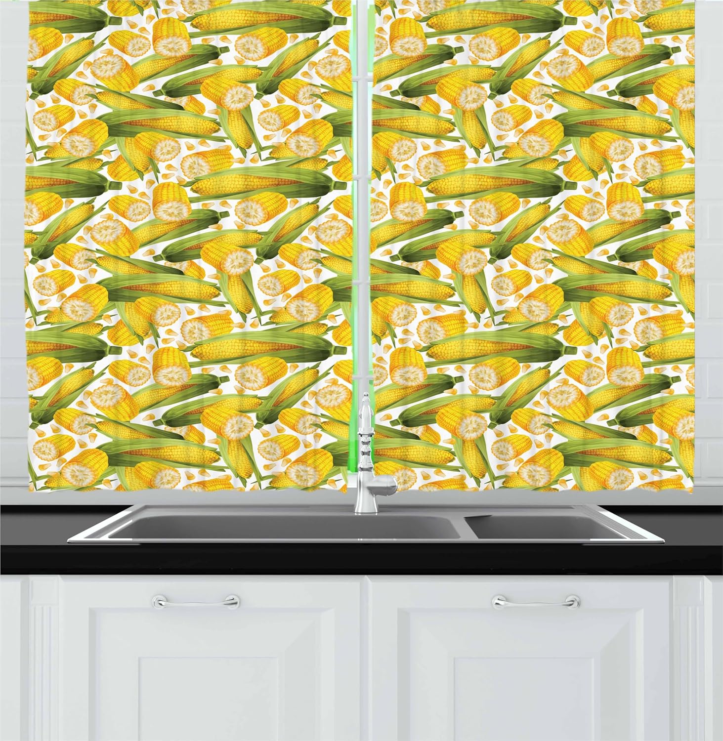 Amazon.com: Ambesonne Corn Kitchen Curtains, VegetableTraditional Food ...