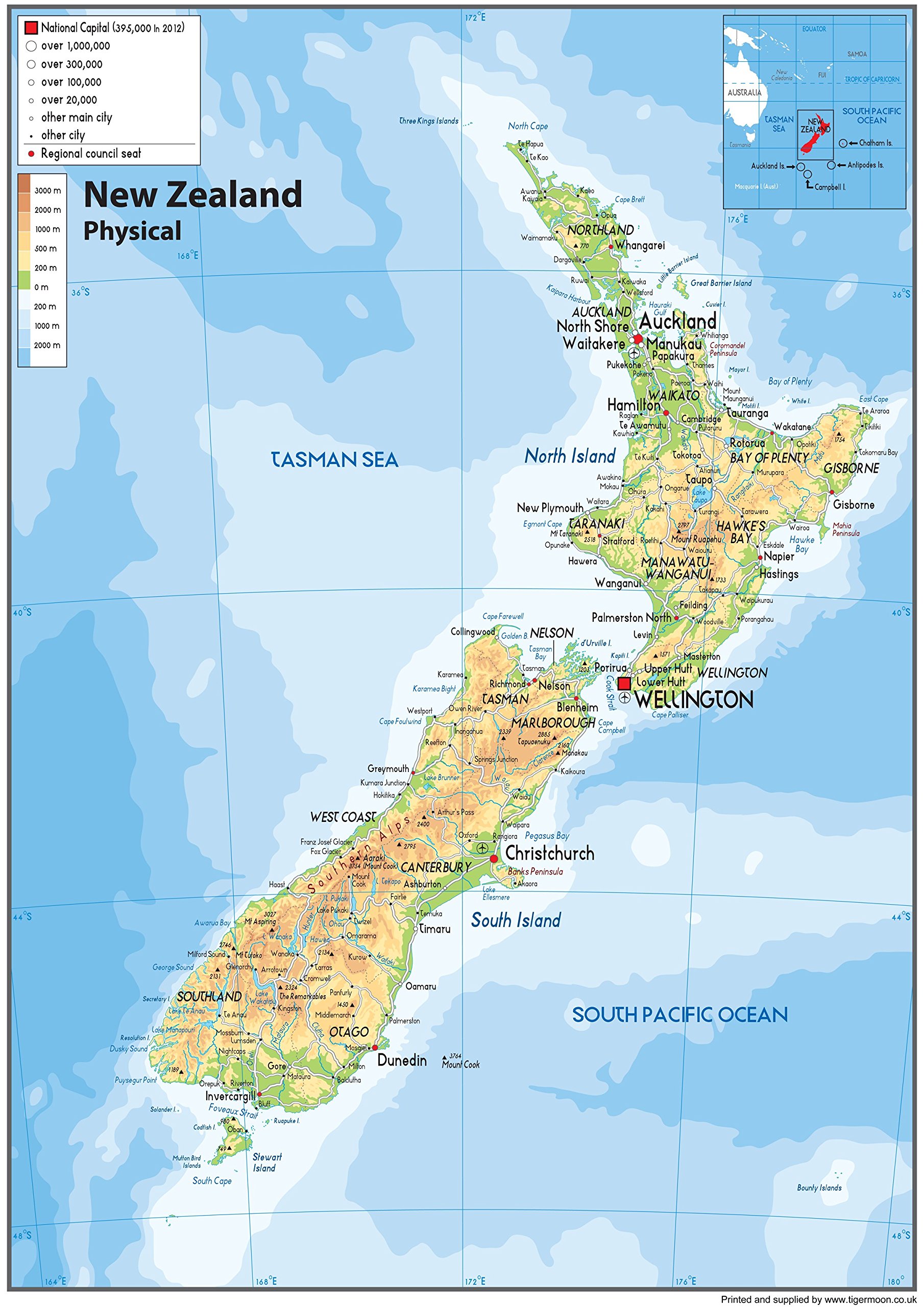 Mapa Politico De Nueva Zelanda