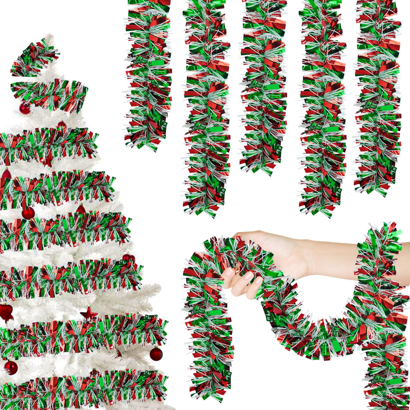 Amazon.com: Krissing 33FT Christmas Tinsel Garland, Red Green White ...