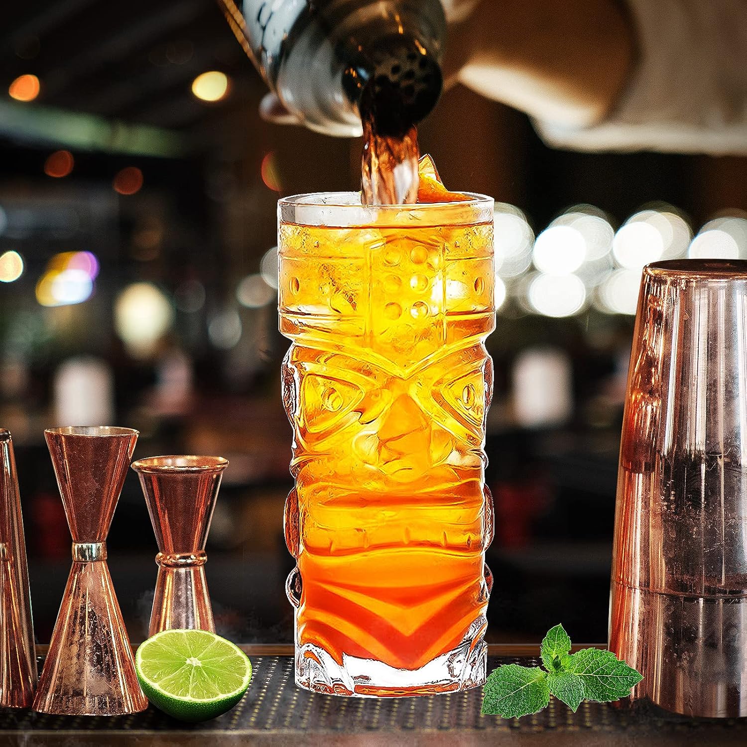 INFTYLE Juego de 8 vasos Tiki transparentes de 14 onzas modernos vasos ...