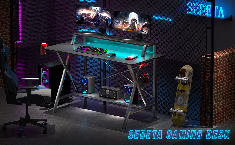 Watch SEDETA Gaming Desk with Led Lights and Power Outlet on Amazon Live