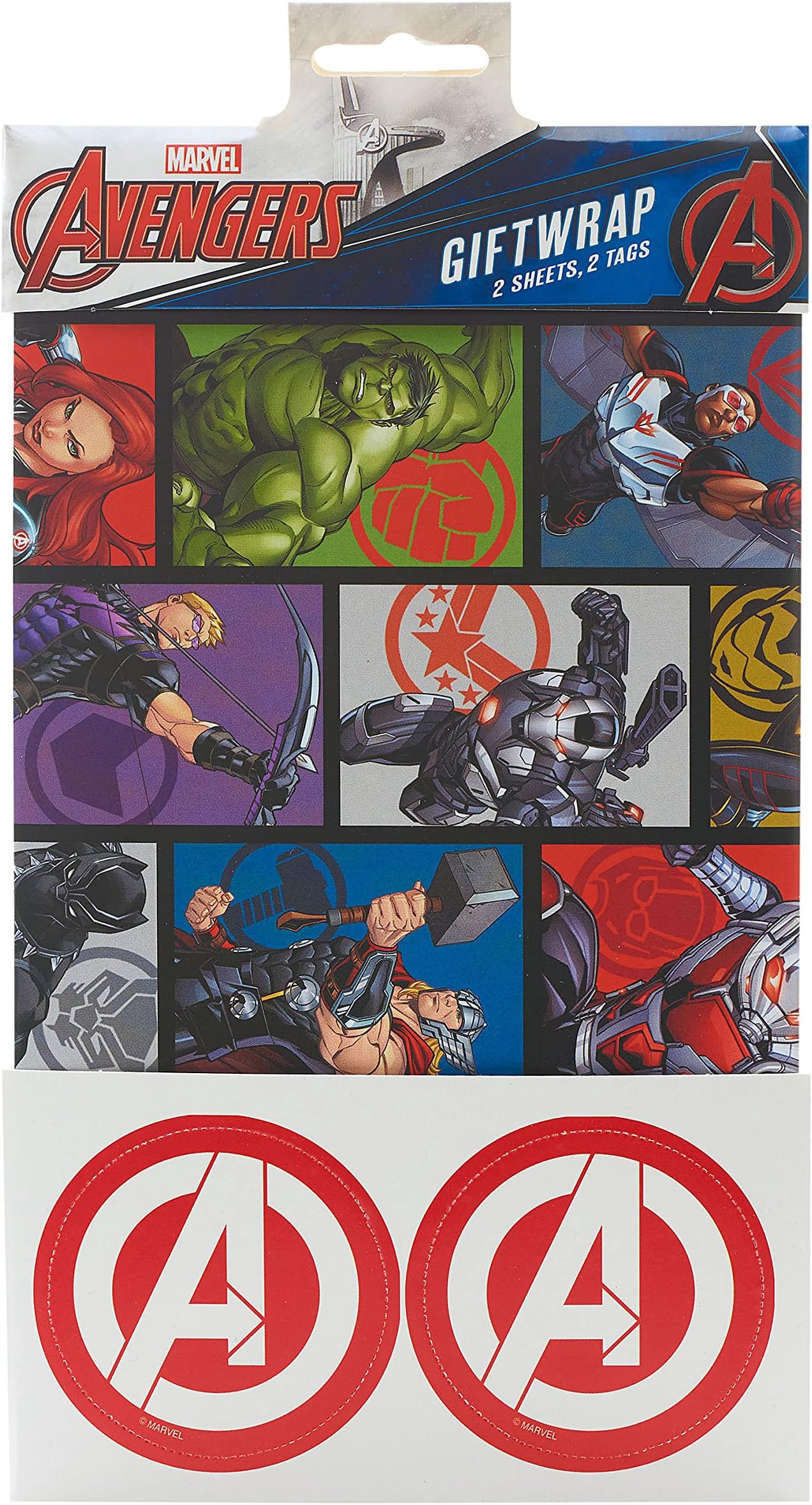 UK Greetings 6 Sheets & 6 Tags for Boys/Kids - Marvel Avengers Design ...
