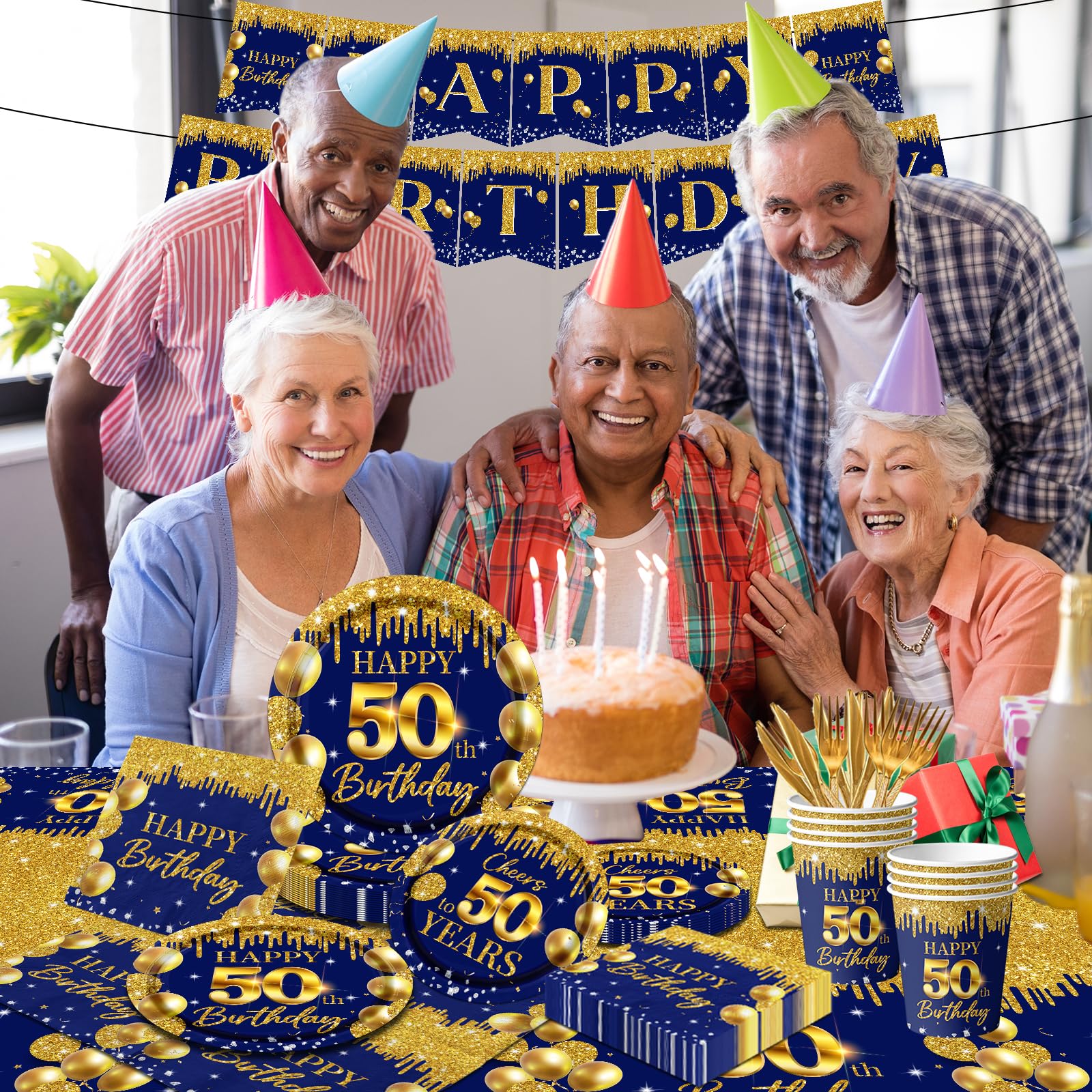 Snapklik.com : 50th Birthday Tableware Decoration Men 142pcs Navy Blue ...
