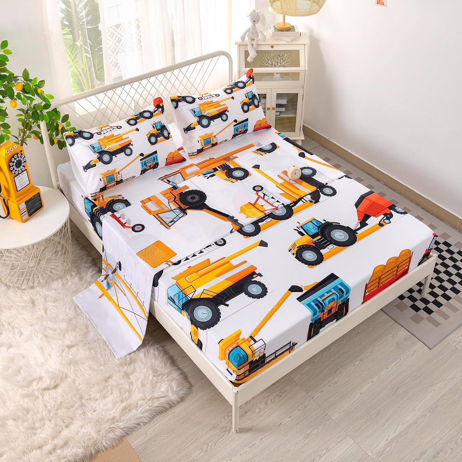 Amazon.com: CVHOUSE Excavators Fitted Sheet Twin Size,Tractor Bedding ...