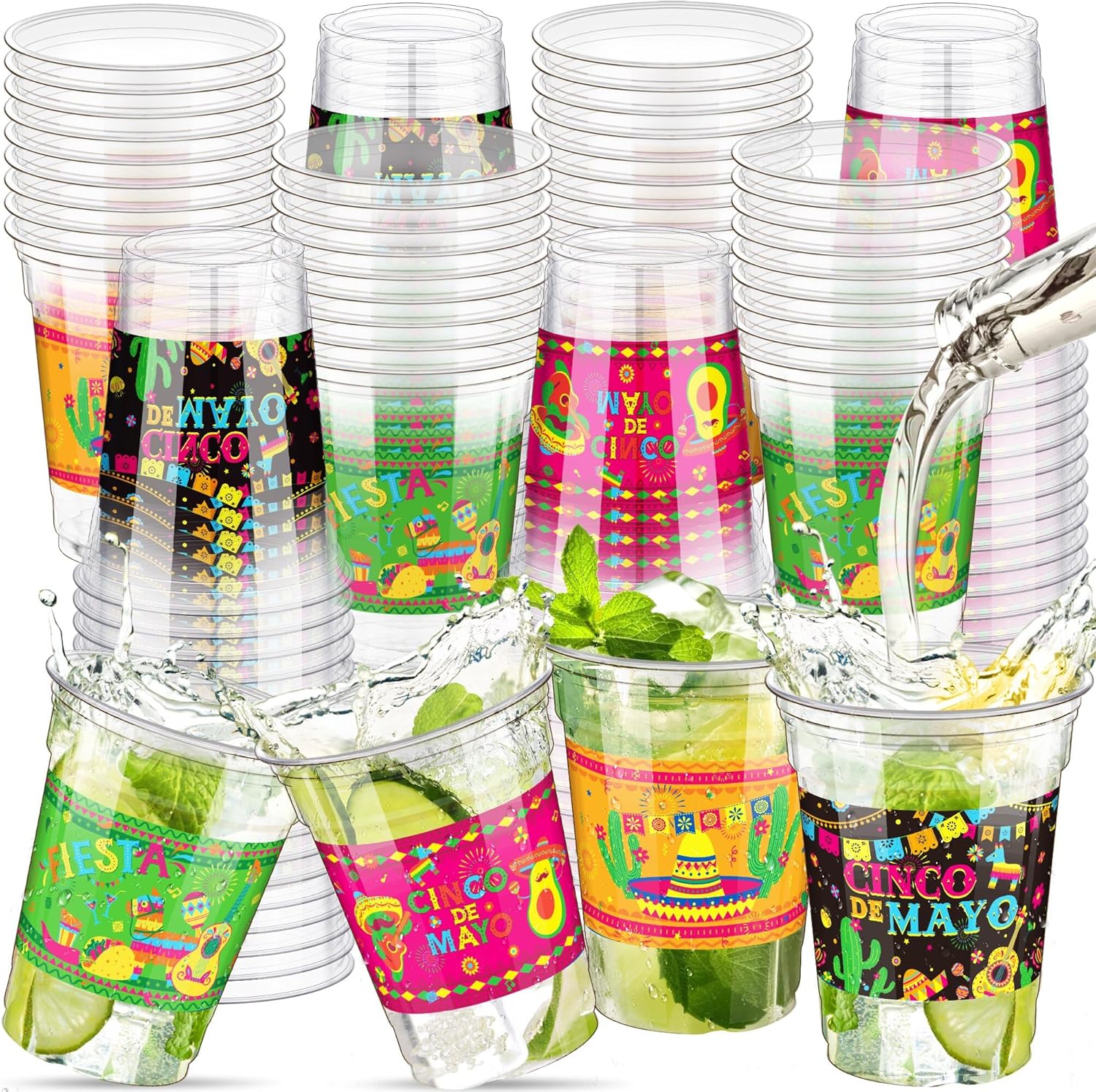 Amazon.com: Kochorie 120 Pieces 16 Ounces Let's Fiesta Plastic Cups ...