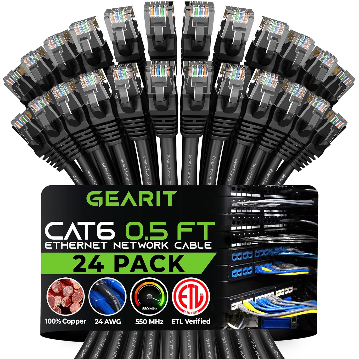 Amazon.com: GearIT Cat 6 Ethernet Cable 0.5 ft 6-Inch (24-Pack) - Cat6 ...