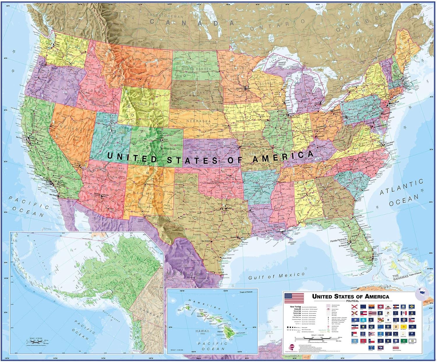 Large USA Wall Map Political (Laminated) : Amazon.co.uk: Stationery ...