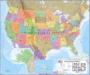 Large USA Wall Map Political (Laminated) : Amazon.co.uk: Stationery ...