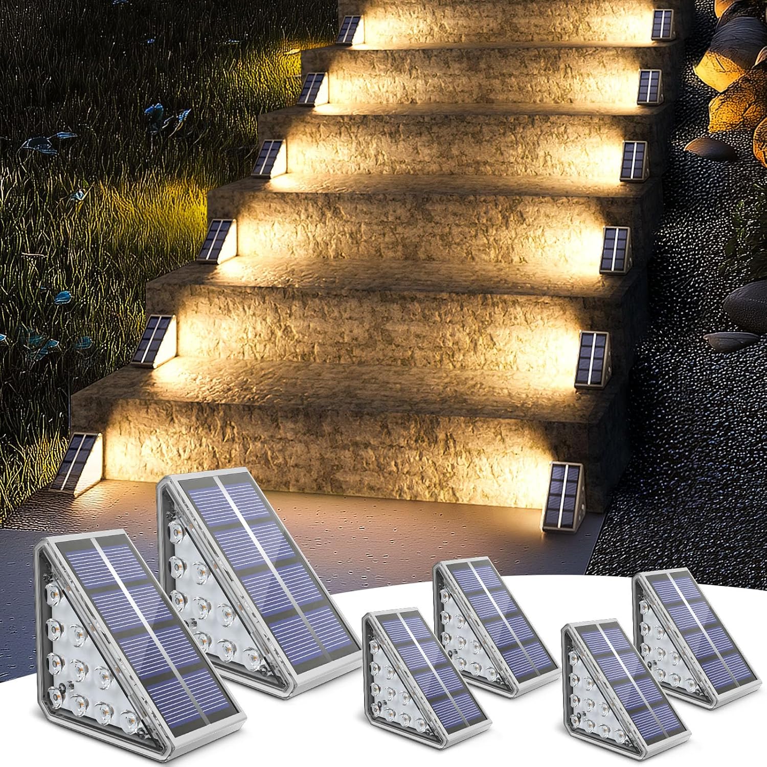 NIORSUN Solar Stair Lights Outdoor Waterproof IP67,6 Pack Solar Step ...