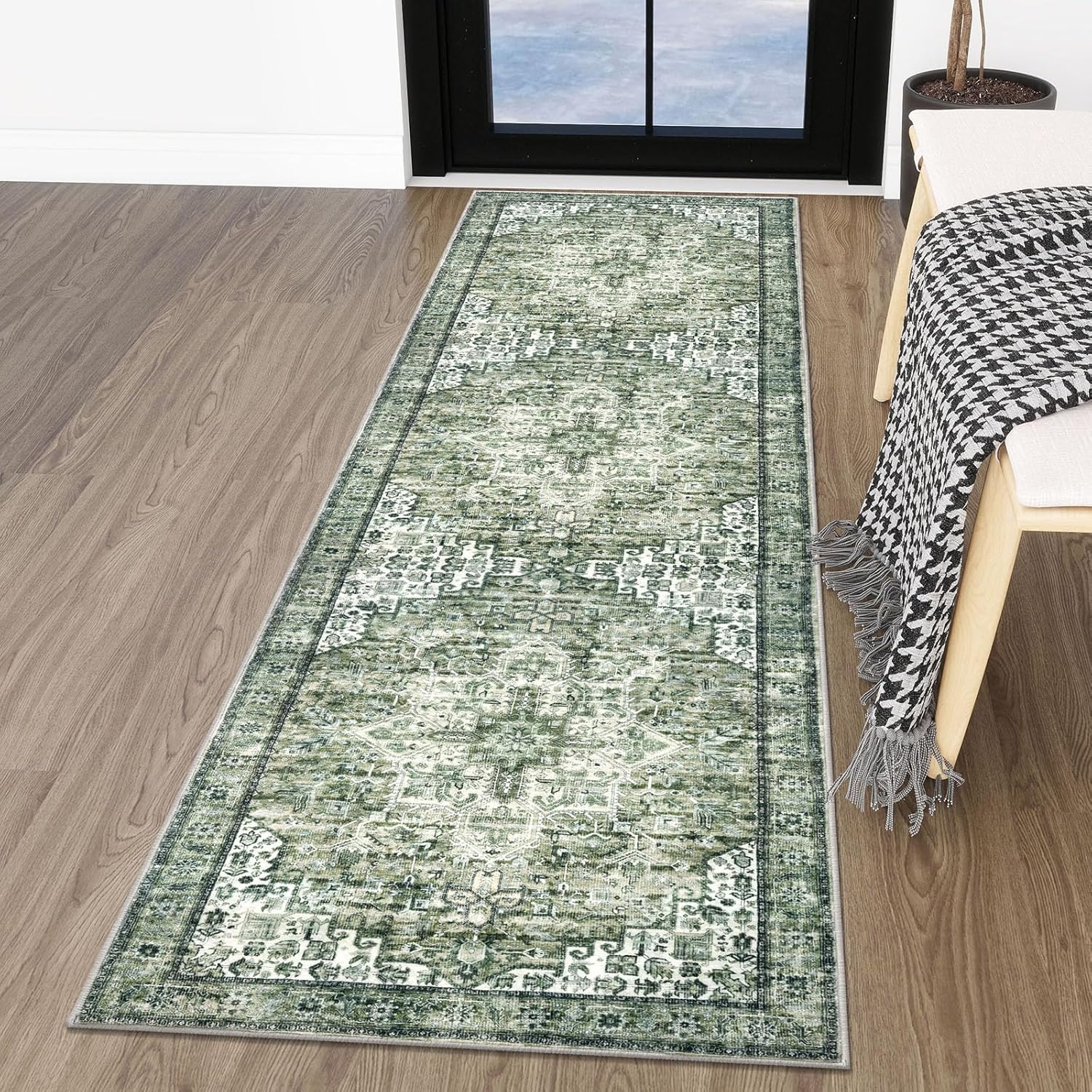 Amazon.com: SIILOOM 2x7 Sage Green Runner for Hallways, Non-Slip ...