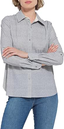 Lysse Roll Tab Connie Printed French Blue Pinstripe SM at Amazon Women ...