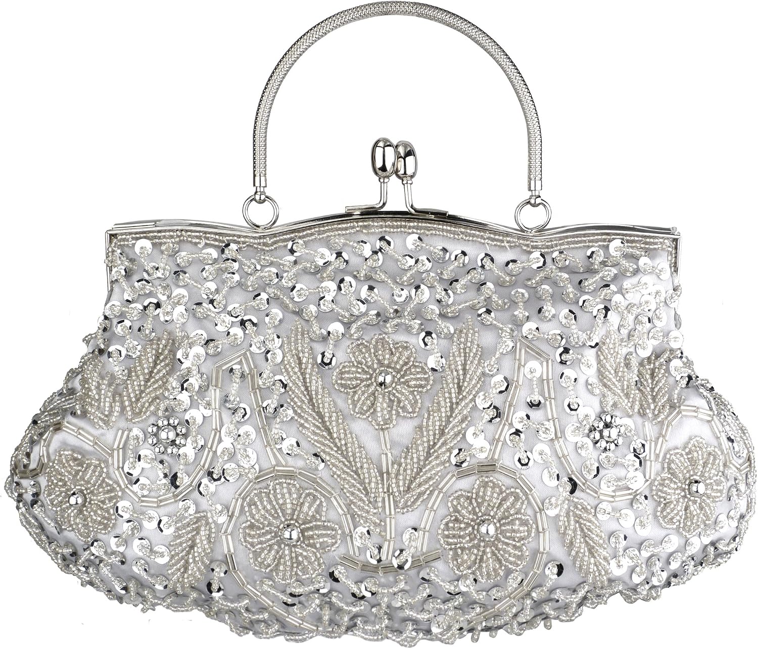 MG Collection Myra Beaded Evening Bag, Silver, One Size: Handbags ...