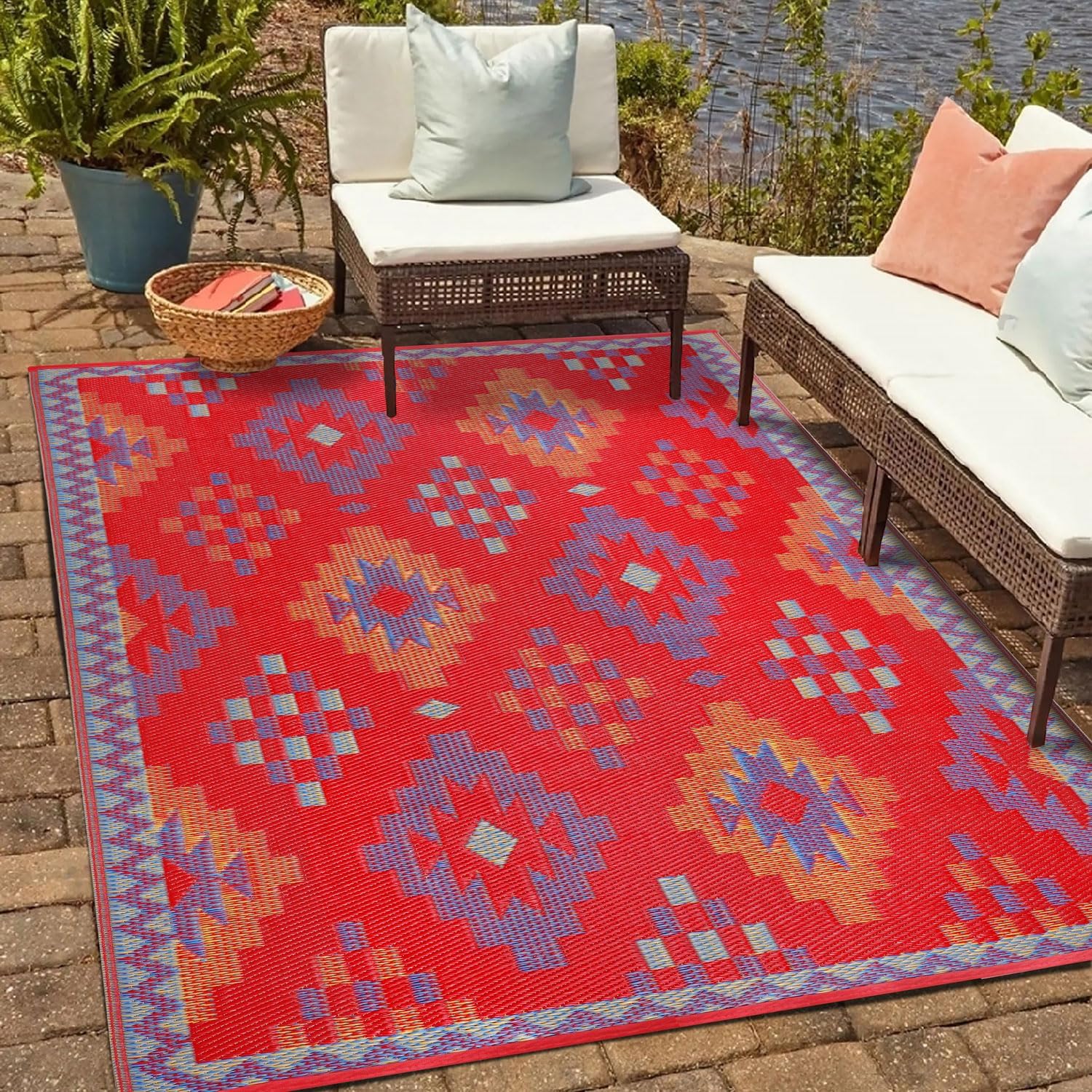 Amazon.com: Lush Ambience Red Outdoor Rug Washable Waterproof ...