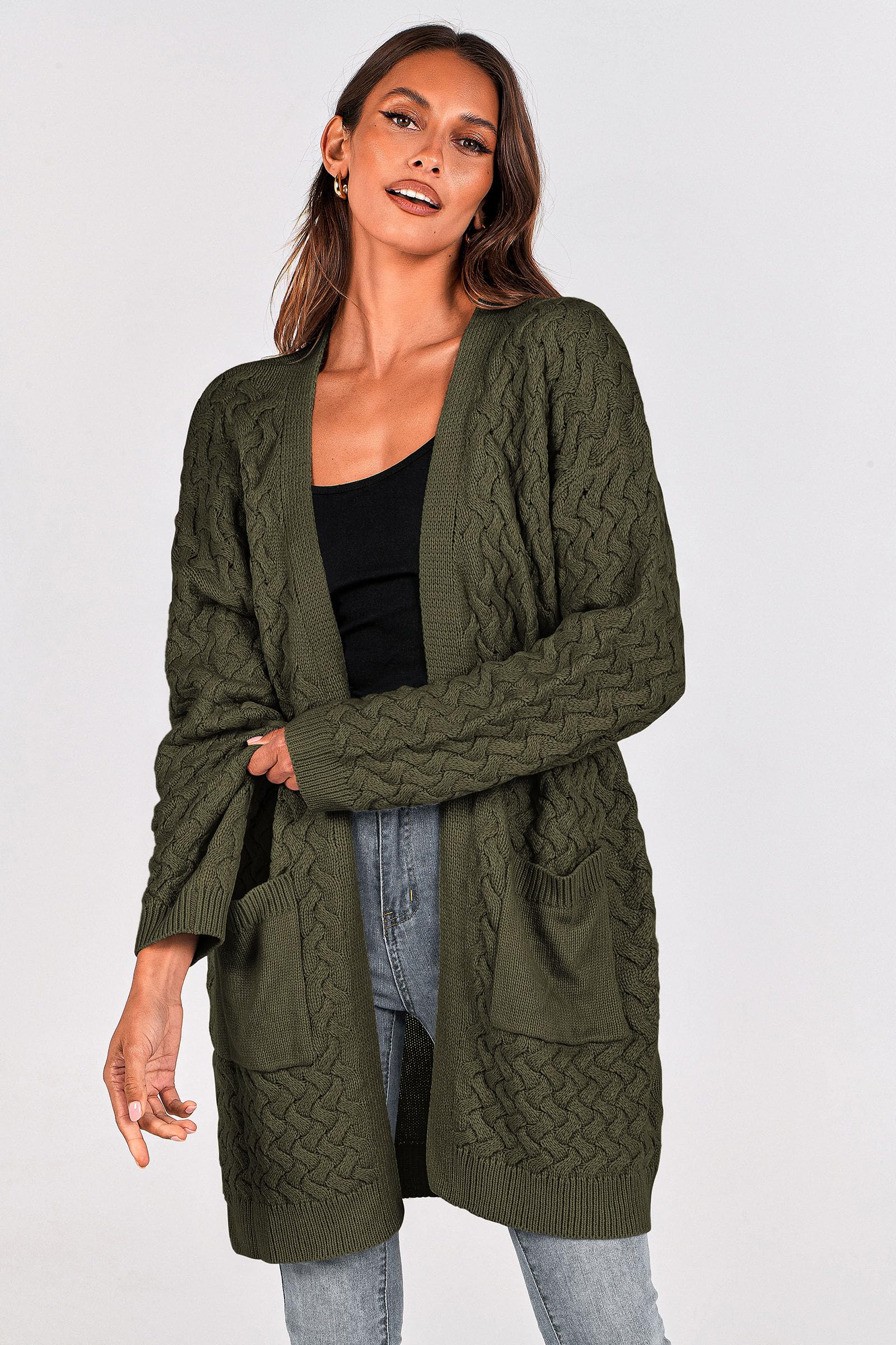 PRETTYGARDEN Women's Fall Open Front Chunky Cardigans Casual Long ...