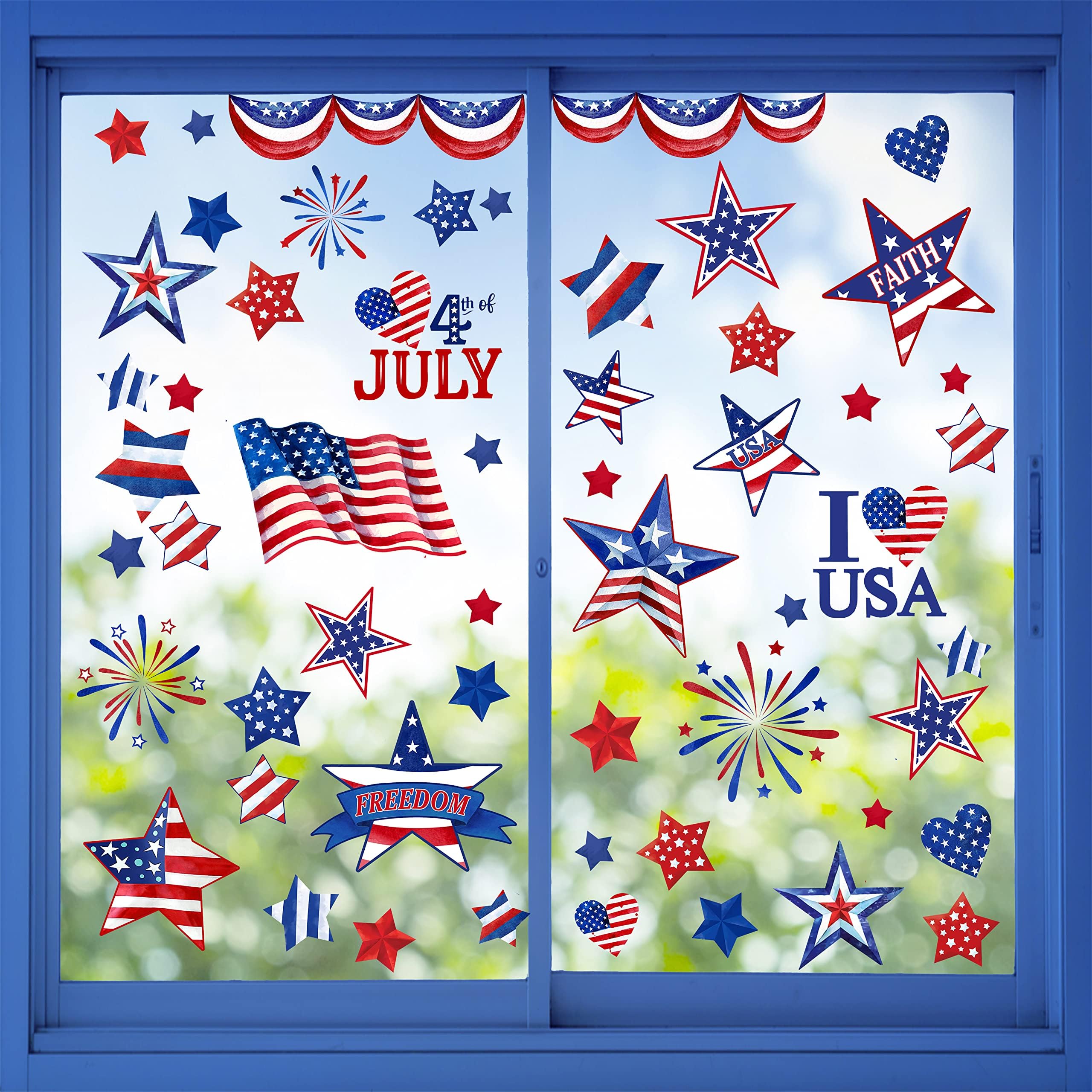 Amazon.com: AnyDesign 128Pcs Patriotic Window Clings 4th of July Gnome ...