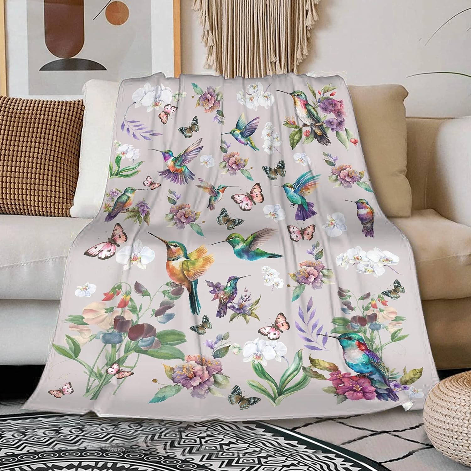 Amazon.com: Hummingbird Flannel Throw Blanket Super Soft Cozy ...