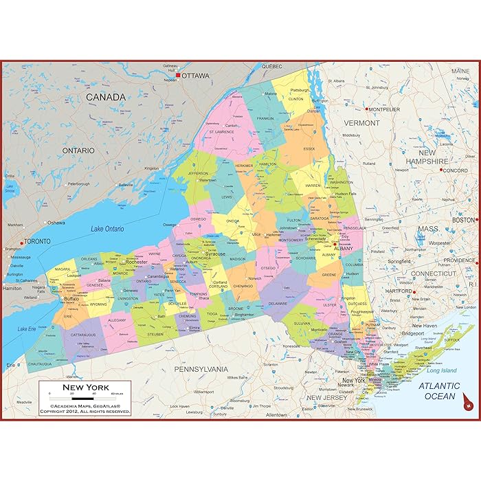 Buy Academia Maps - New York State Wall Map - Fully Laminated ...