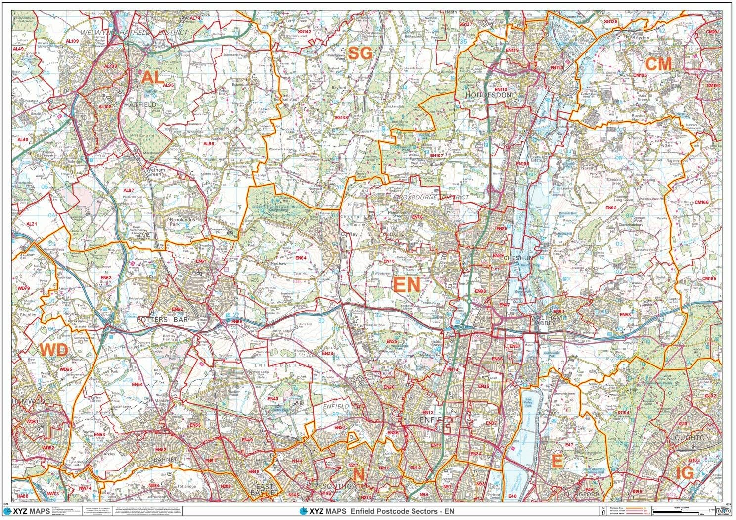 Enfield- EN - Postcode Wall Map - Paper : Amazon.co.uk: Stationery ...