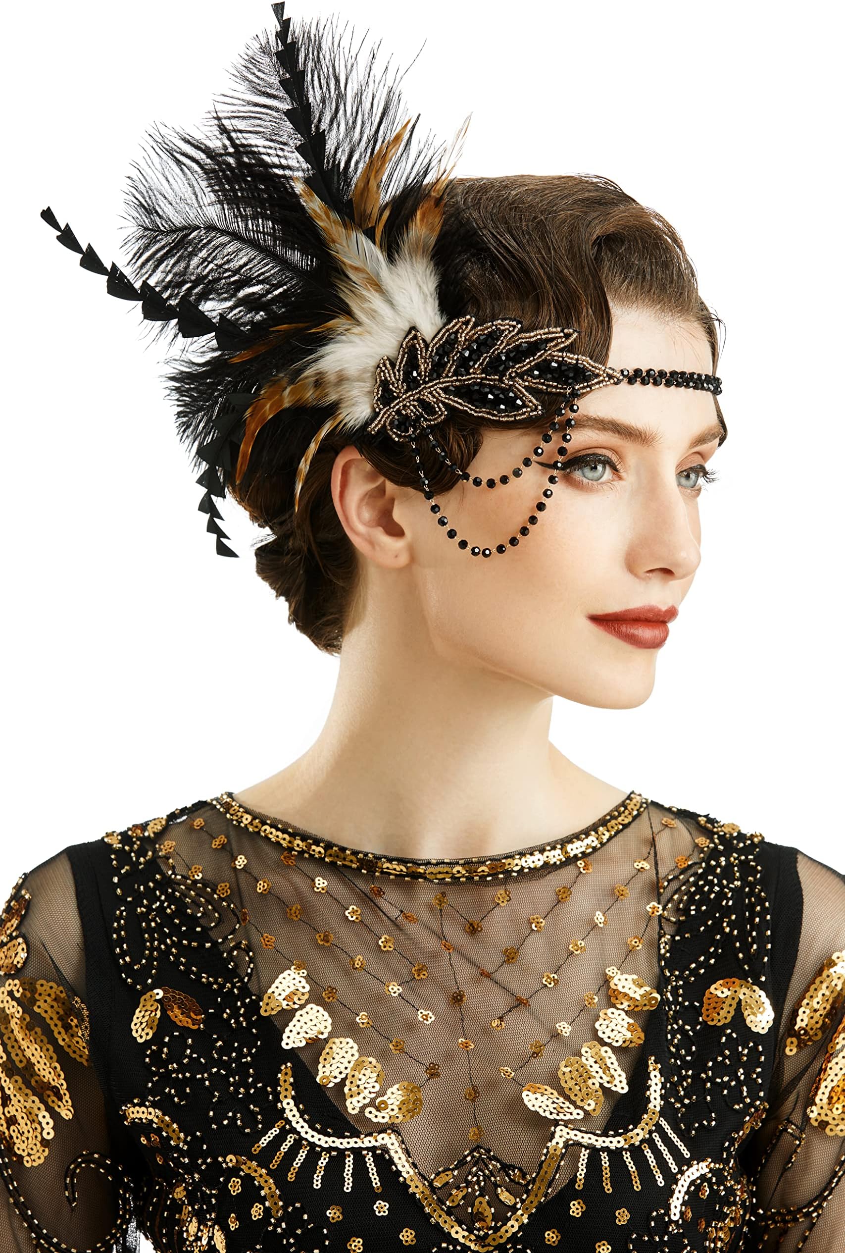 Amazon.com: SWEETV 1920s Headpiece Flapper Headband, Rhinestone Pearl ...