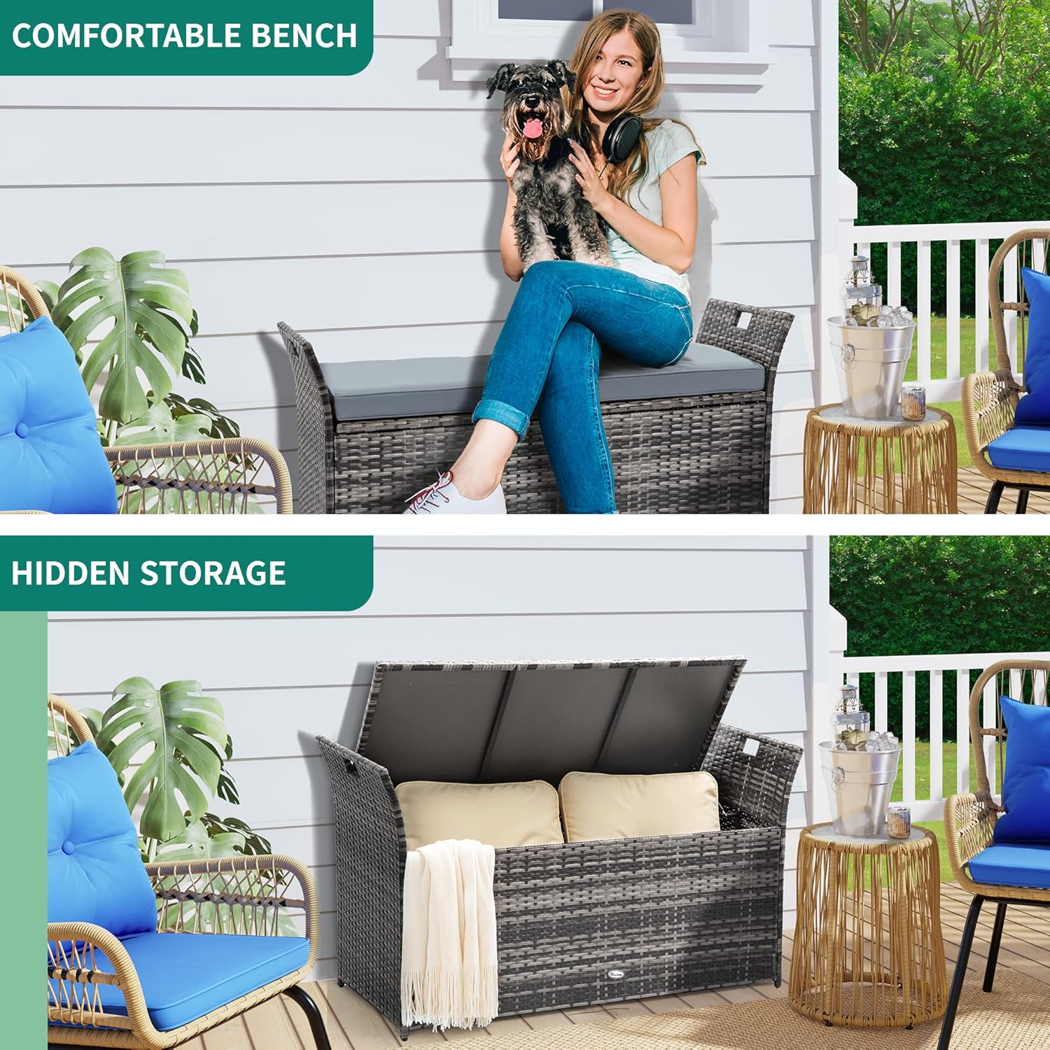 YITAHOME Banco de almacenamiento de mimbre para exteriores de 90 ...