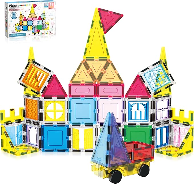 Amazon.com: PicassoTiles Magnetic Tiles 61pc Magnet Tile Building ...