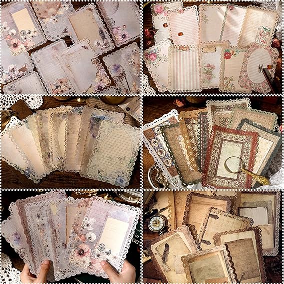 Amazon.com : 60 Sheets Lace Trim Vintage Scrapbook Stationery Paper Set ...