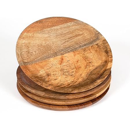 Amazon.com | Rtteri 10 Pieces Acacia Round Wood Plates 12 Inch Dinner ...