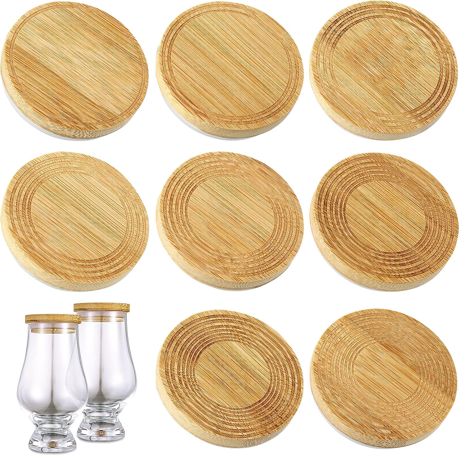 Amazon.com: 8 Pieces Bamboo Whiskey Glass Lids Tasting Glassware ...