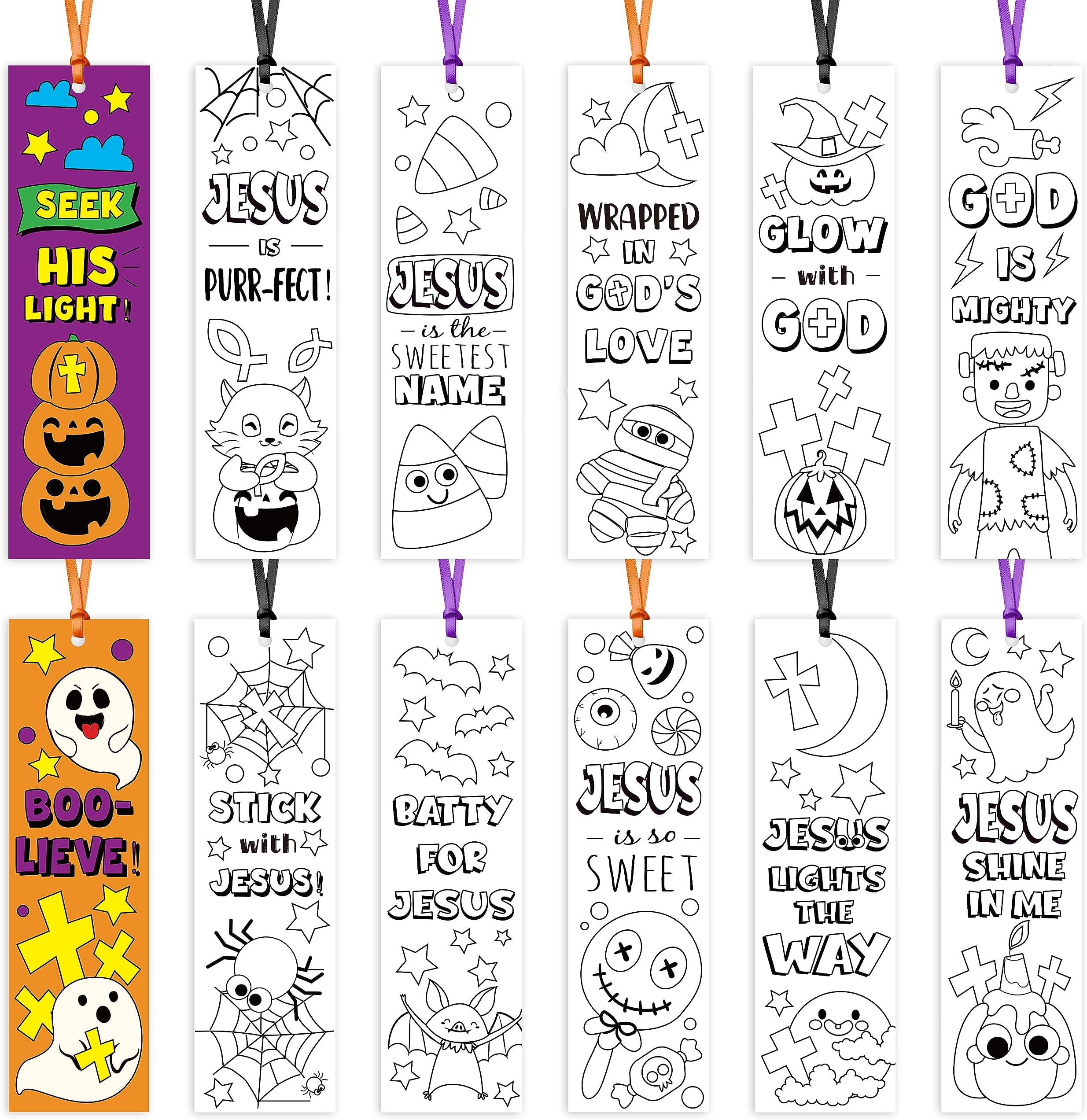 Amazon.com: 75Pcs Halloween Color Your Own Bookmarks for Kids Christian ...