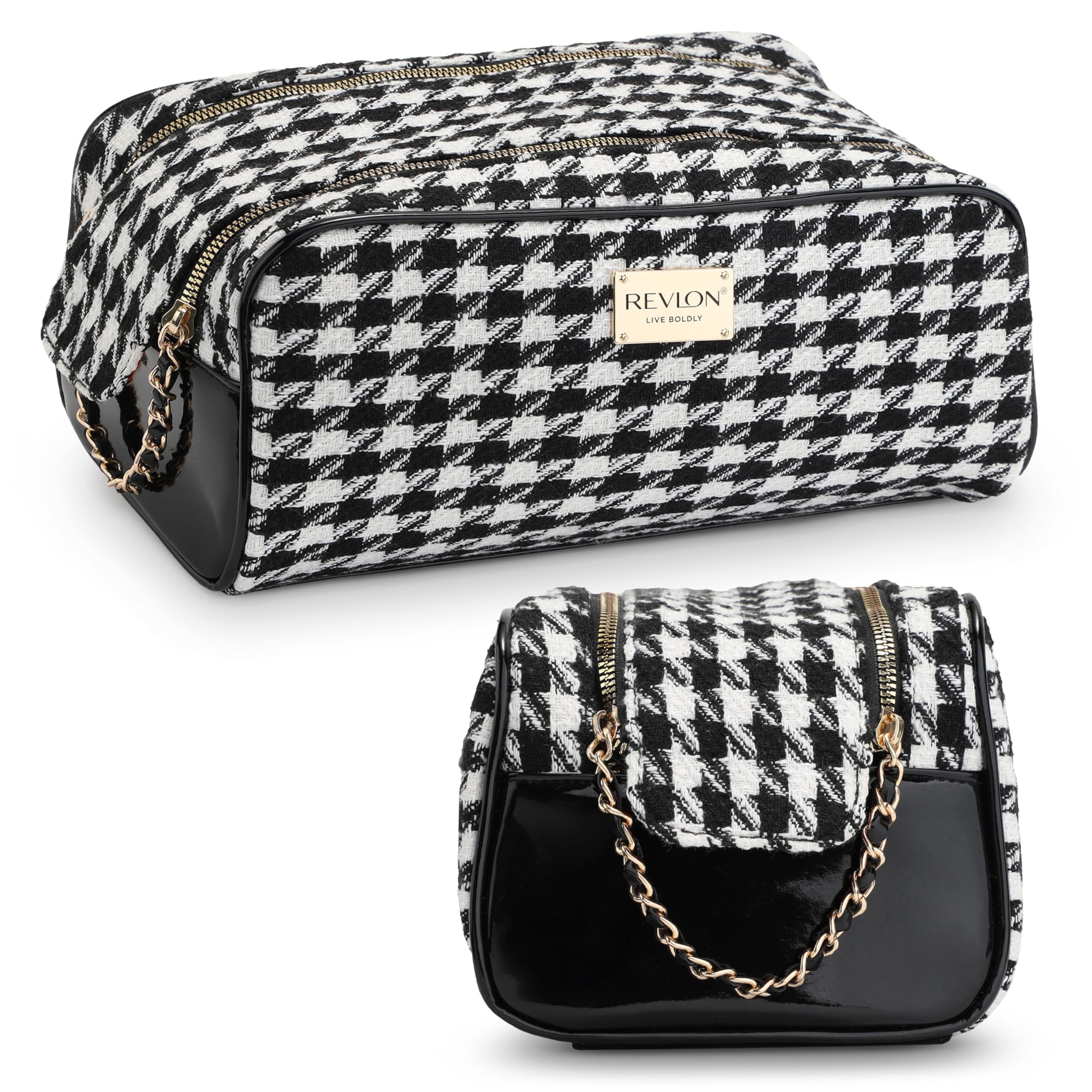 Amazon.com: REVLON Tweed Makeup Bag - Small Makeup Pouch, Dual Zipper ...