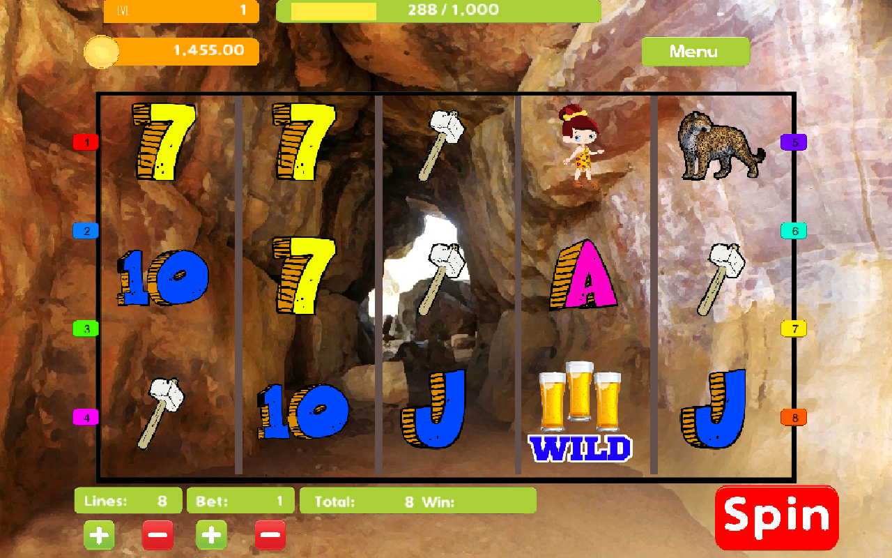 Cavegirl and Caveman Stone Age Hunter Lucky Jackpot Casino Slot Machine ...