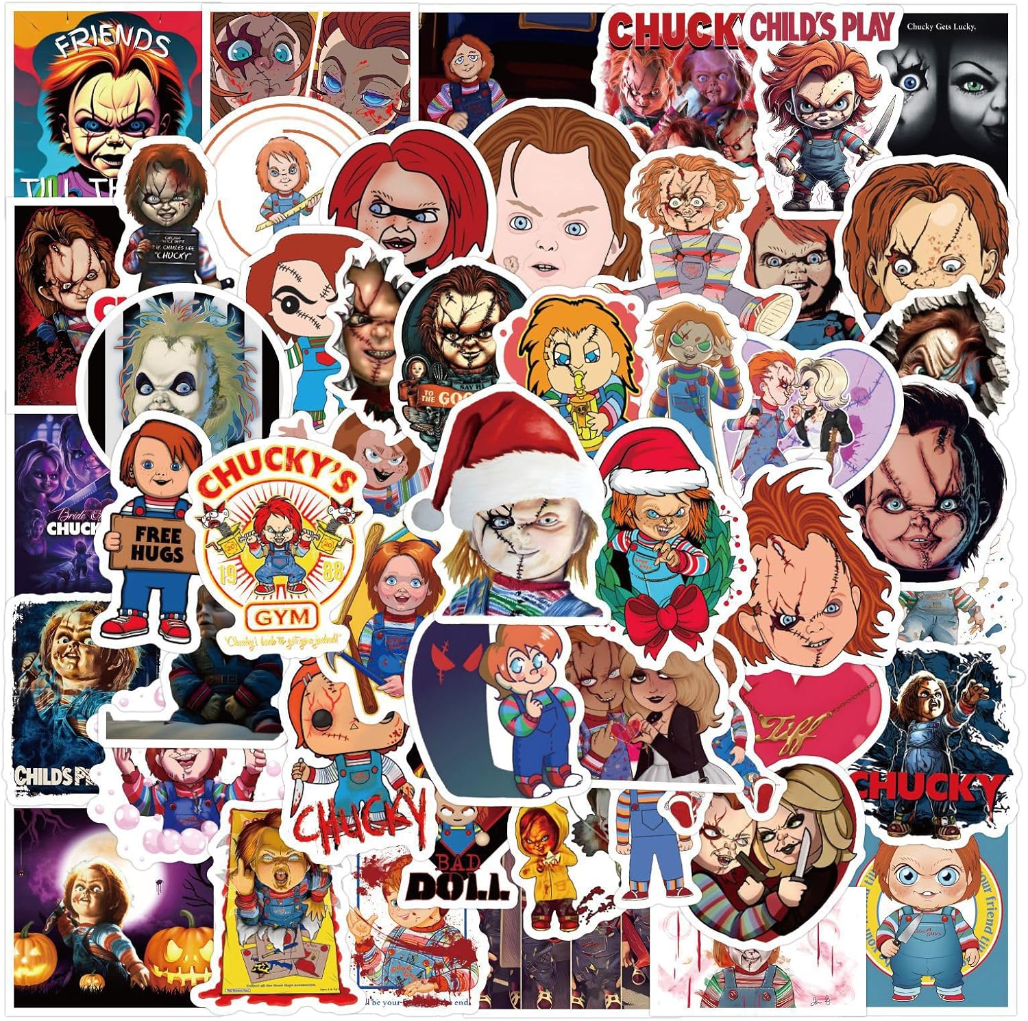 Amazon.com: 50 Pcs Horror Movie Chucky Sticker Pack Waterproof Vinyl ...