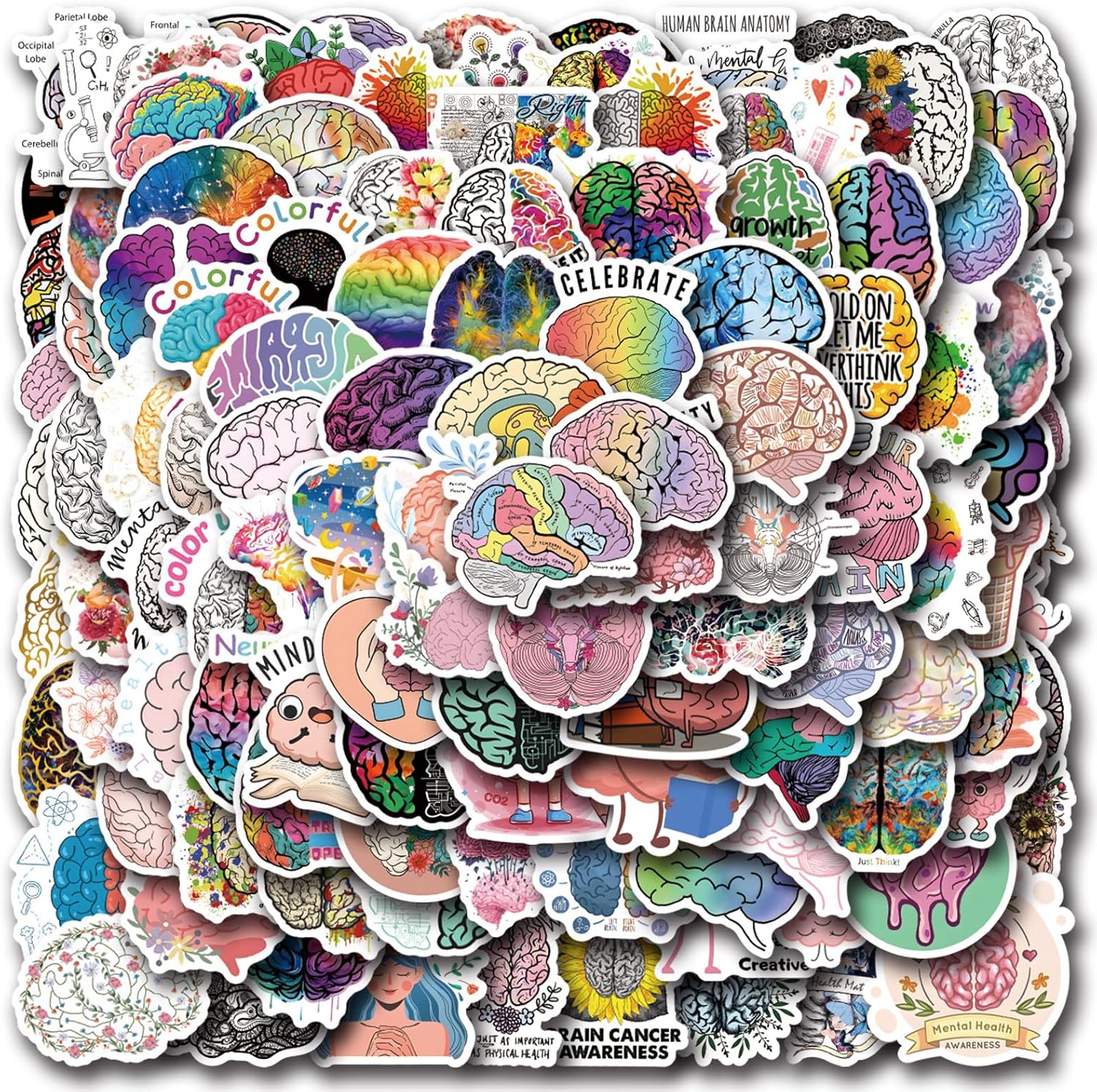 Amazon.com: 120 Pcs Brain Stickers Pack | Colorful Brain Vinyl Stickers ...